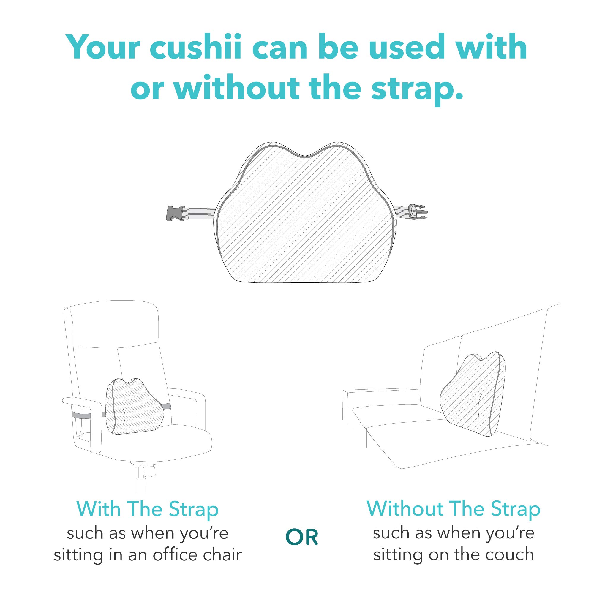 Cubii Cushii Back Support Cushion for Back and Lower Back Pain Relief - Universal Fit for Desk, Office, Kitchen Chairs, Couch Cushions with Advanced Back Lumbar Support