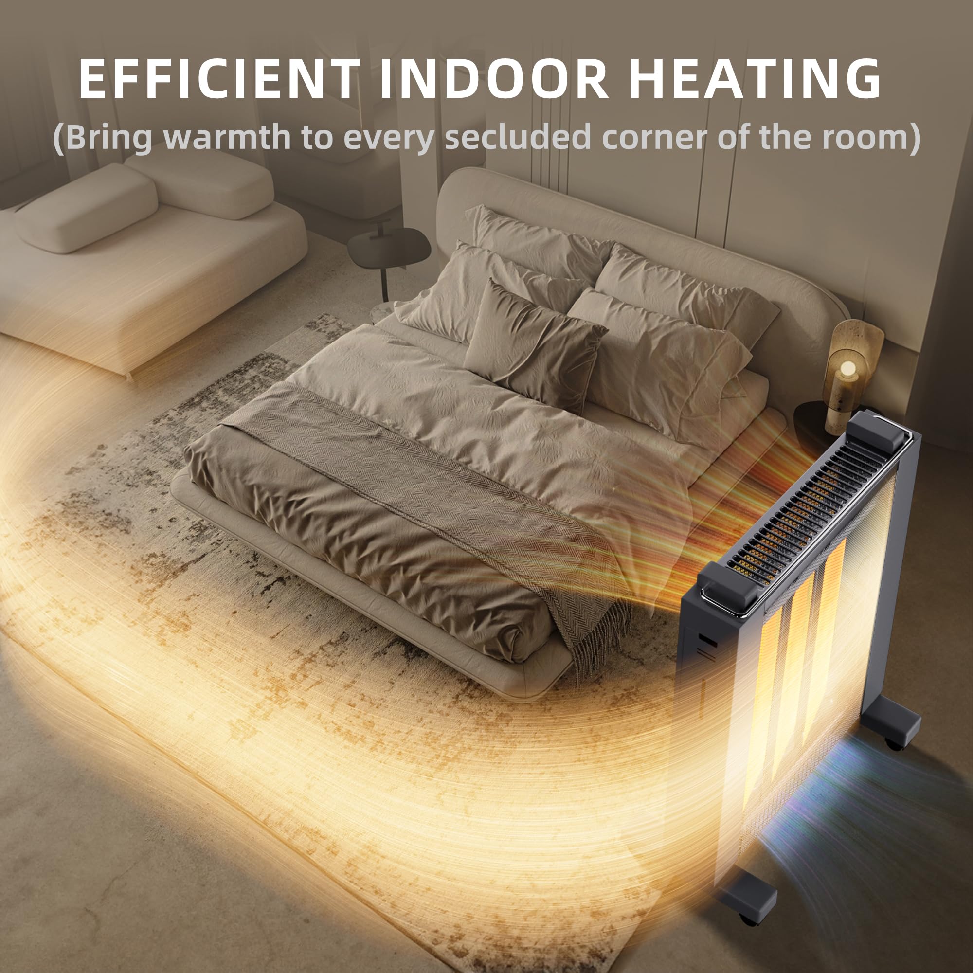 KEGIAN Space Heater,1500W Whole Room Heater for Indoor Use, Portable Electric Heater,Remote Control,12h Timer, Adjustable Thermostat, Convection Panel Heater for Large Room Office Garage (25 Inch)