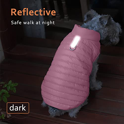 HDKUW Dog Winter Coat with D Ring, Super Light Dogs Warm Coat, Waterproof Jacket Vest Apparel for Small Medium Dogs Pink XL