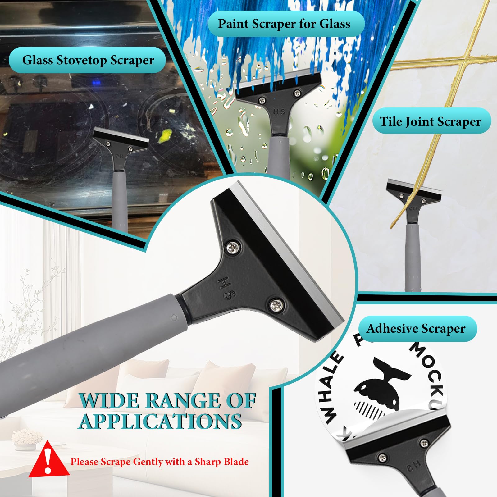 Frebuta Floor Scraper Long Handle Heavy Duty,16 to 31In 4 inch Razor Blades Floor Scraper with 10PC Floor Blades Sponge Handle Iron Tube Scraper for Cleaning Quick and Easy Removal Price Stickers
