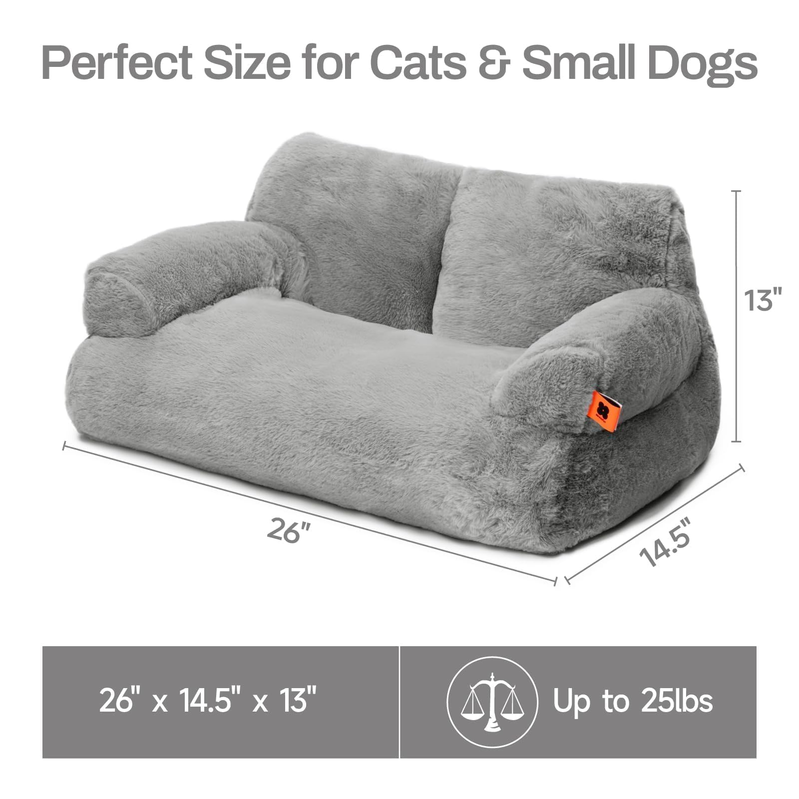 MEWOOFUN Cat Couch Bed for Indoor Cats, Washable Small Dog Beds for Medium Small Dogs & Cats up to 25 lbs, Fluffy Pet Beds with Non-Slip Bottom, 26×19×13 Inch (Grey)