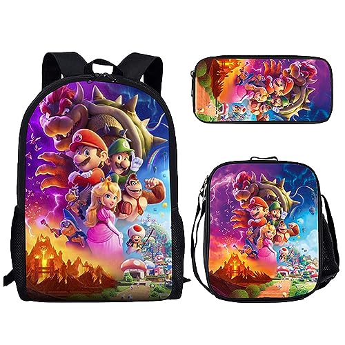 Kids 3pcs Backpack Set with Lunch Box and Pencil Bag Boy Girls Cartoon School Bag Travel Backpack Back to School Supplies