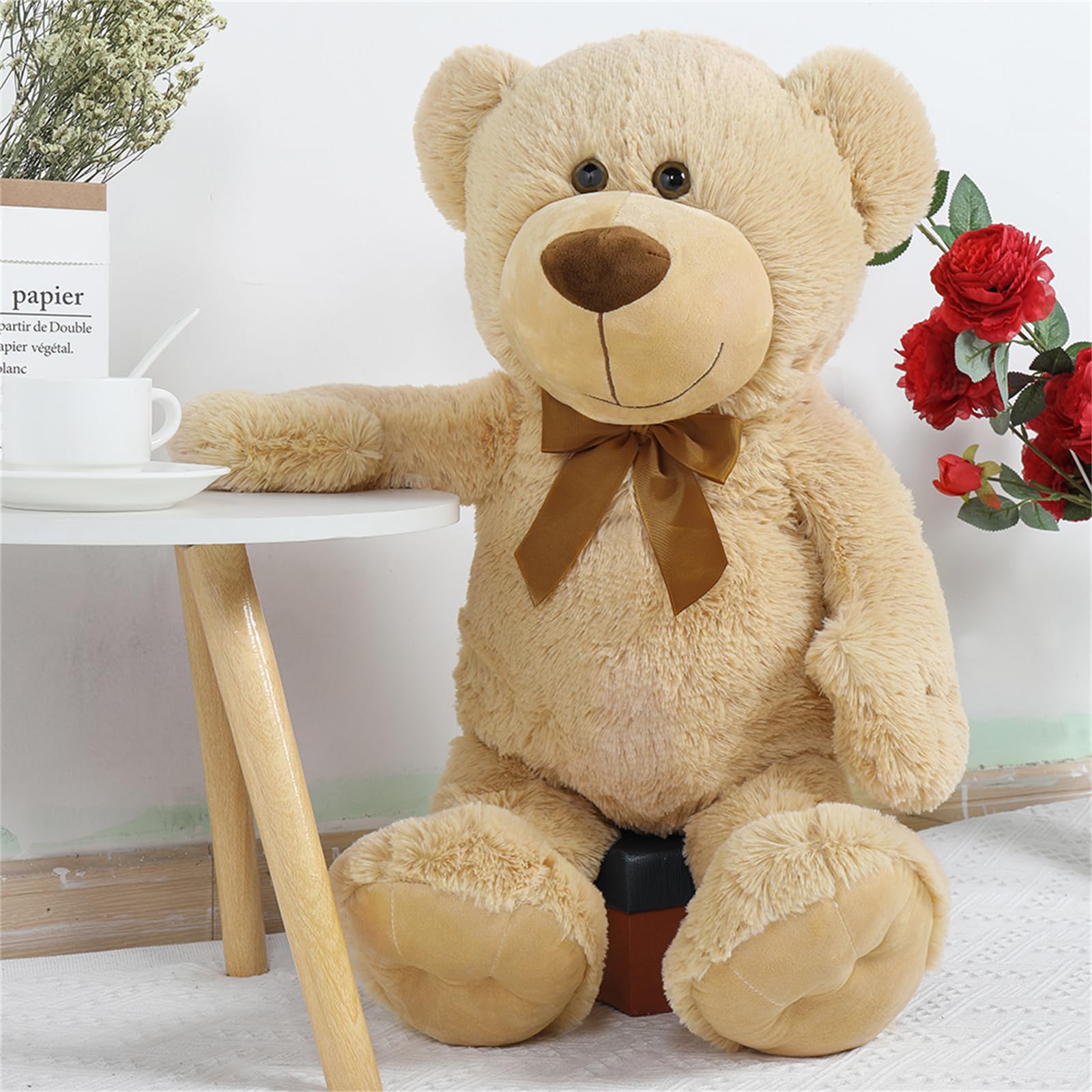 Tezituor Big Teddy Bear Stuffed Animal, 26 inch Medium Size Stuffed Teddy Bear Plush Toy for Chirstmas Valentine's Day Birthday, Soft Teddy Bear Plush for Kids Girlfriend, Tan