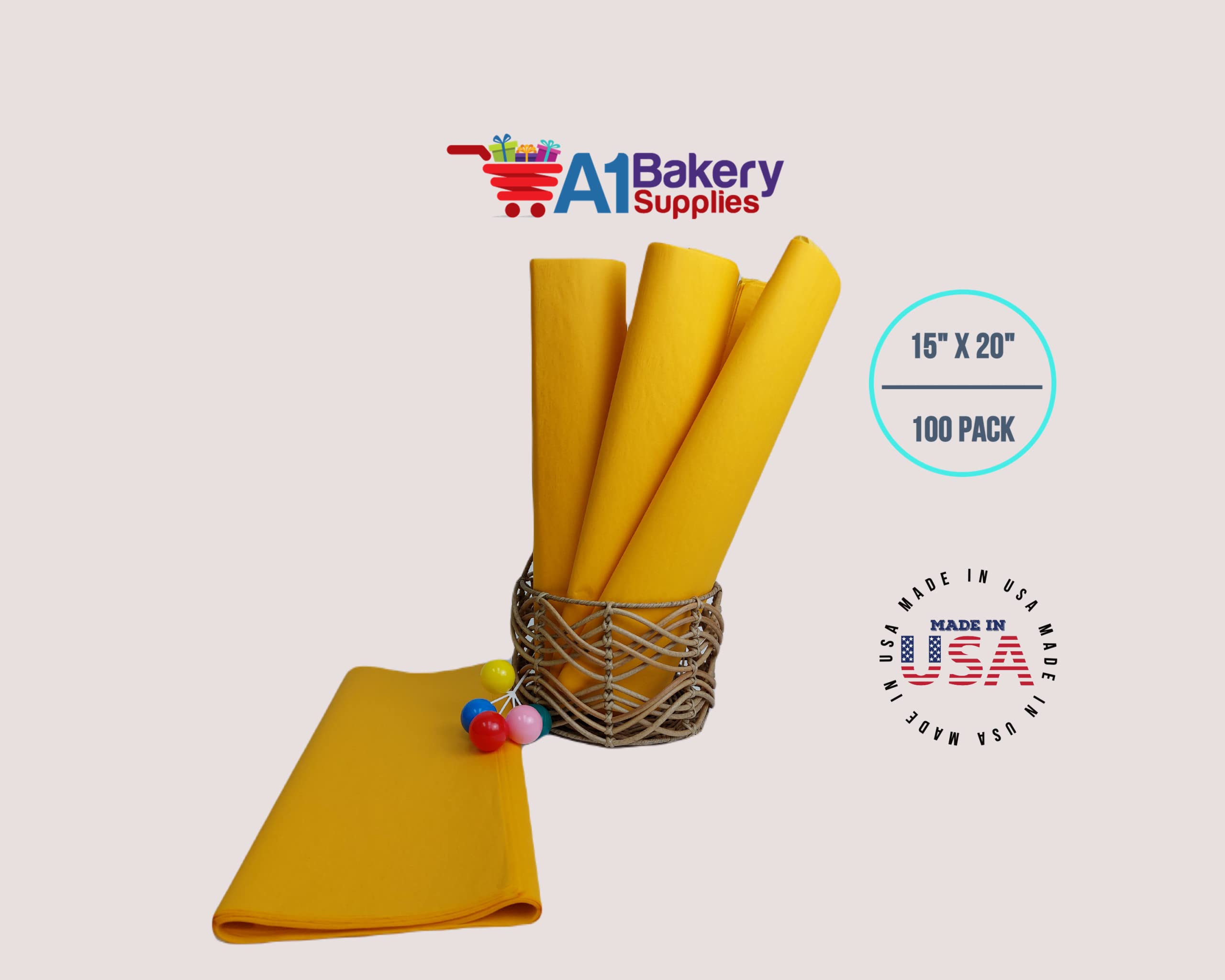 Goldenrod Tissue Paper 15 Inch X 20 Inch - 100 Sheet Pack Premium Tissue Paper By A1 bakery supplies
