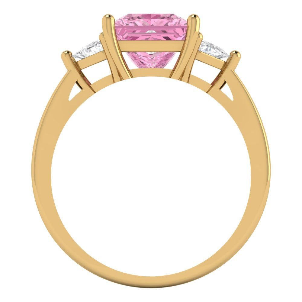 Clara Pucci 2.3ct Princess cut 3 stone Solitaire Pink Simulated Diamond Proposal Designer Wedding Anniversary Bridal Ring 14k Yellow Gold