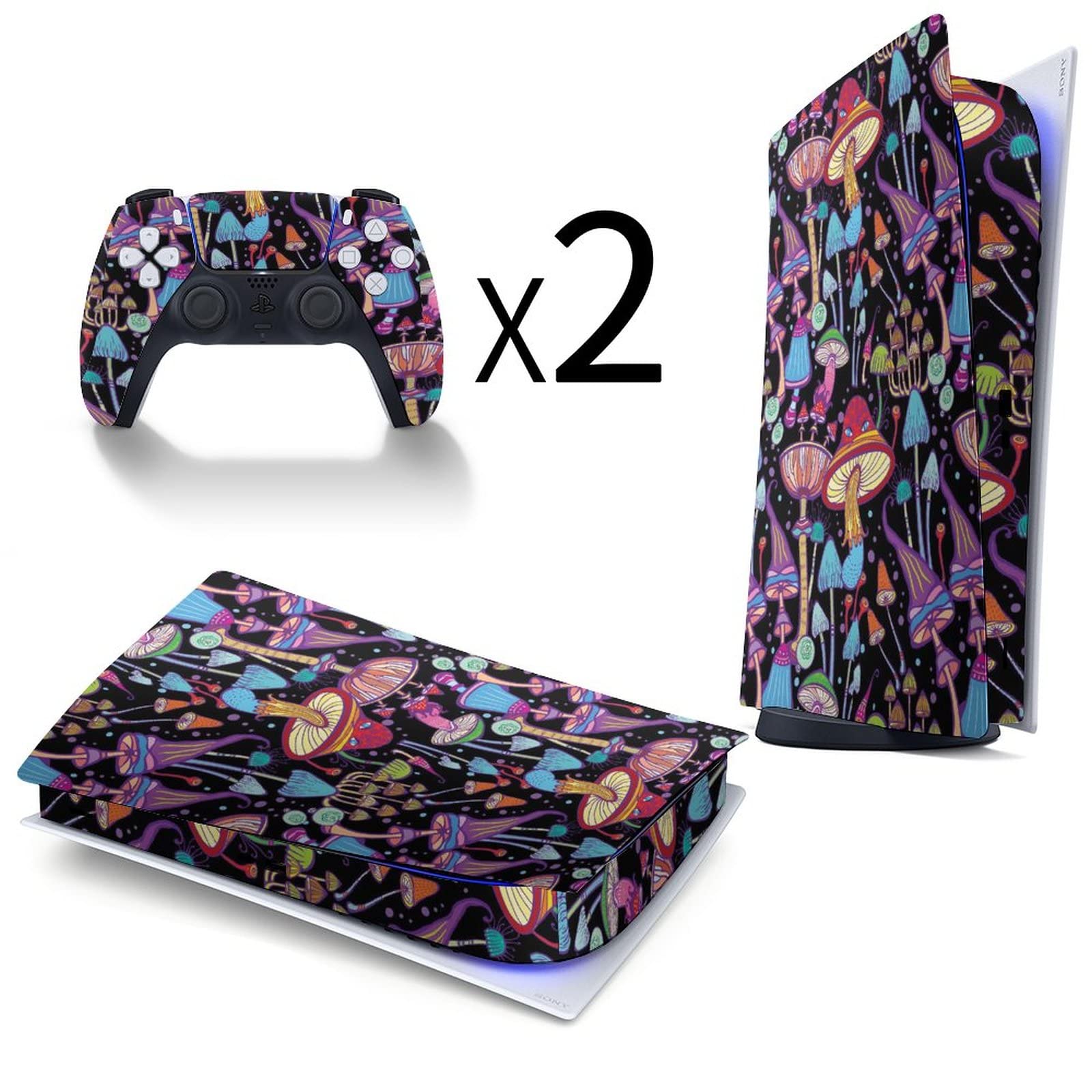 Decorative Mushrooms Full Protective Skin Cover Design Wrap Decal Sticker Compatible with PS5 Digital Edition Console and Controller