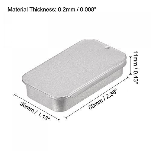 uxcell Metal Tin Box, 3pcs 2.36" x 1.18" x 0.43" Rectangular Empty Tinplate Storage Containers with Sliding Lids, Silver Tone