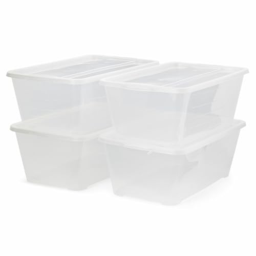 MEZHI Clear Plastic Storage Box, 6 Quart, Rectangular, Stackable, for Home, Office, Closet Organization (Set of 4)