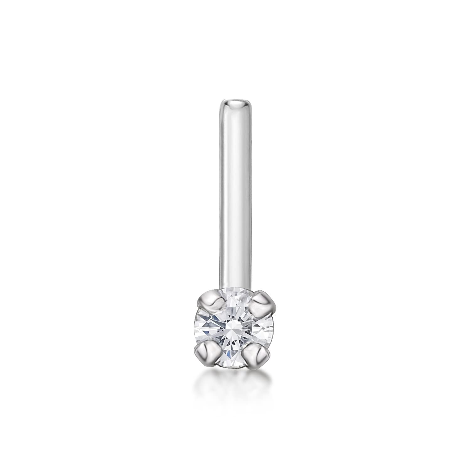 CTIEIP 14K White Gold 0.03 carat Natural Diamonds L-Shaped Nose Ring for Women,20 Gauge(I2-I3 Clarity)