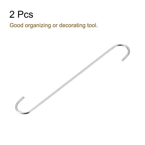 uxcell S Hanging Hooks, 12inch/300mm Extra Long Steel Hanger, Indoor Outdoor Uses for Garden, Bathroom, Closet, Workshop, Kitchen, Silver Tone, 2Pcs