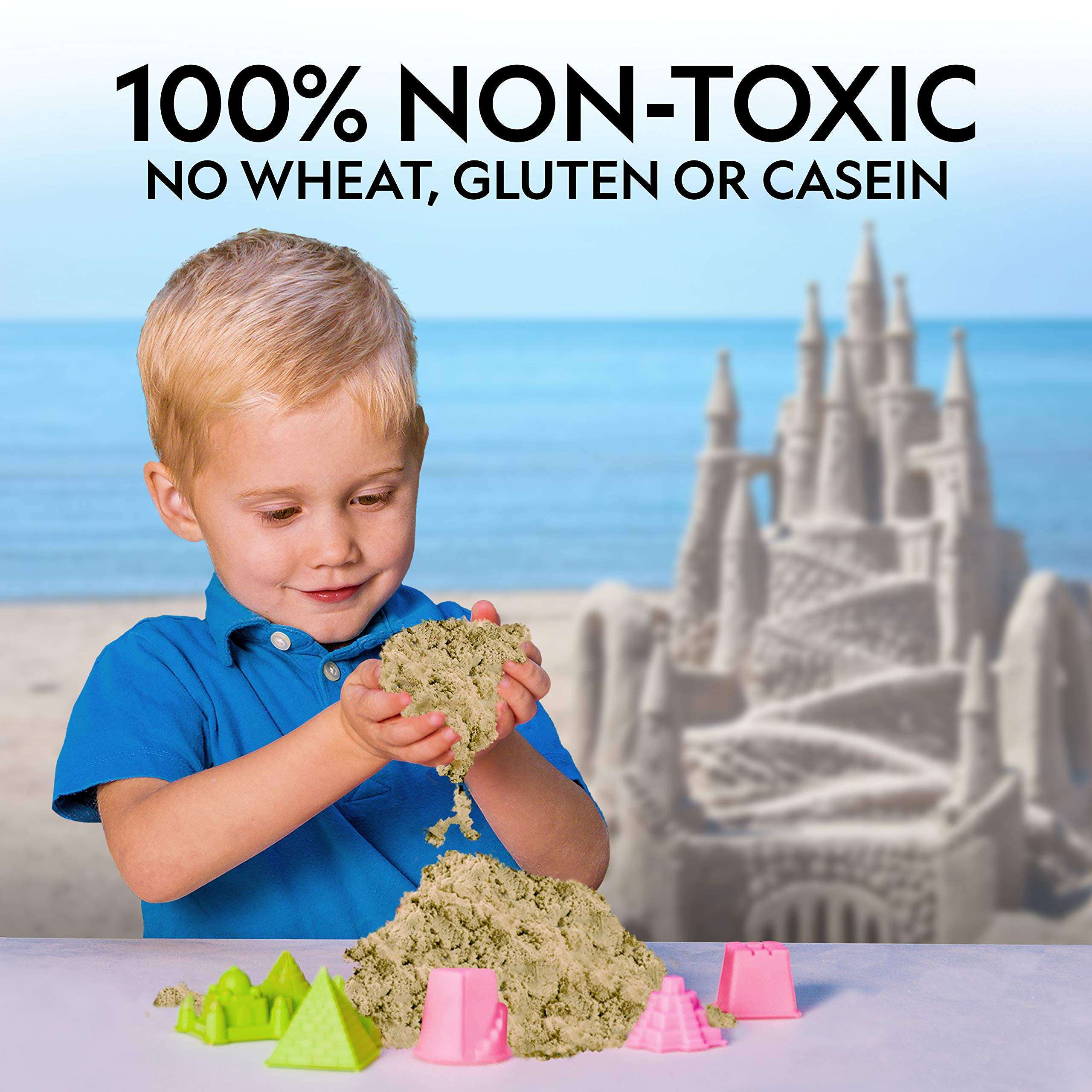National Geographic 6 Lb. Moon Sand Combo Pack - 2 Lbs. Each of Blue, Purple and Natural Play Sand with Castle Molds - A Fun No Mess Sensory Activity, Kids Fake Sand Play Set (Amazon Exclusive)