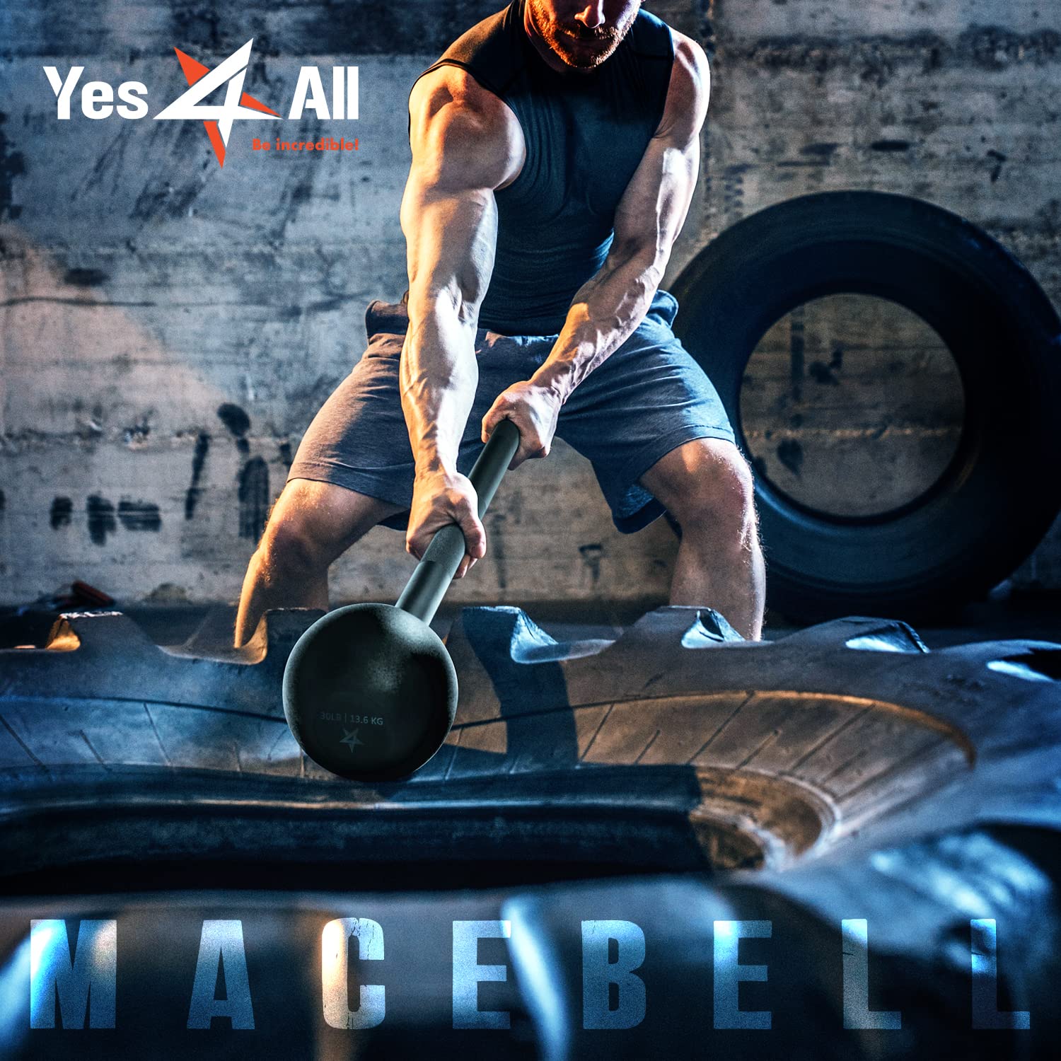 Yes4All Steel Mace Bell for Strength Training, Shoulder, Grips & Forearms Workouts - 7 Pounds B. Black 7lbs