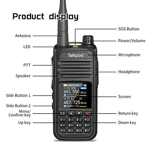 Talkpod A36Plus GMRS Handheld Radio,512 Channel Ham Walkie Talkies for Adult Long Range, AM AIR VHF UHF 7-Band Receive