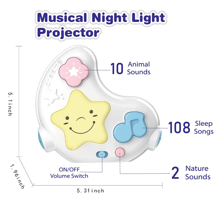 White Noise Machine Baby Soother with Toy Remote,108 Lullaby Baby Sound Machine for Sleeping with Night Light,Portable Sound Machine Baby Toys for Traveling