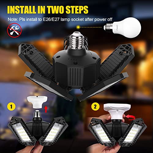 Citiuplift LED Garage Light 2 Pack 100W Warm White Garage Lights Ceiling LED 10000LM Deformable Led Garage Lights 3000K with 5 Panels E26/E27 Base Led Shop Lights for Garage Basement