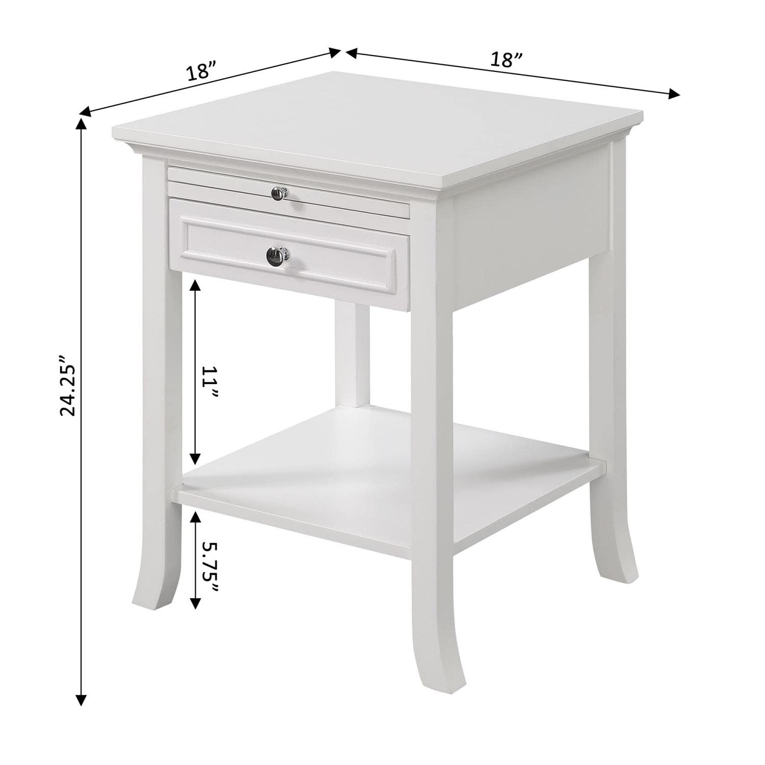 Convenience Concepts American Heritage Logan 1 Drawer End Table with Pull-Out Shelf, White, 18 in x 18 in x 24 in