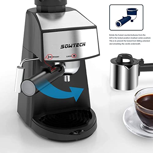 SOWTECH Espresso Machine Espresso Maker Cappuccino Latte Machine with Steam Milk Frother and stainless steel carafe 3.5 Bar 4 Cup