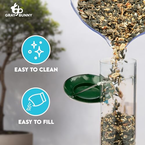 Gray Bunny Metal Bird Feeders for Outdoors Hanging, 6-Port Metal Bird Feeder Tube, Durable, Chew-Proof and Rust-Proof, 16 Inches