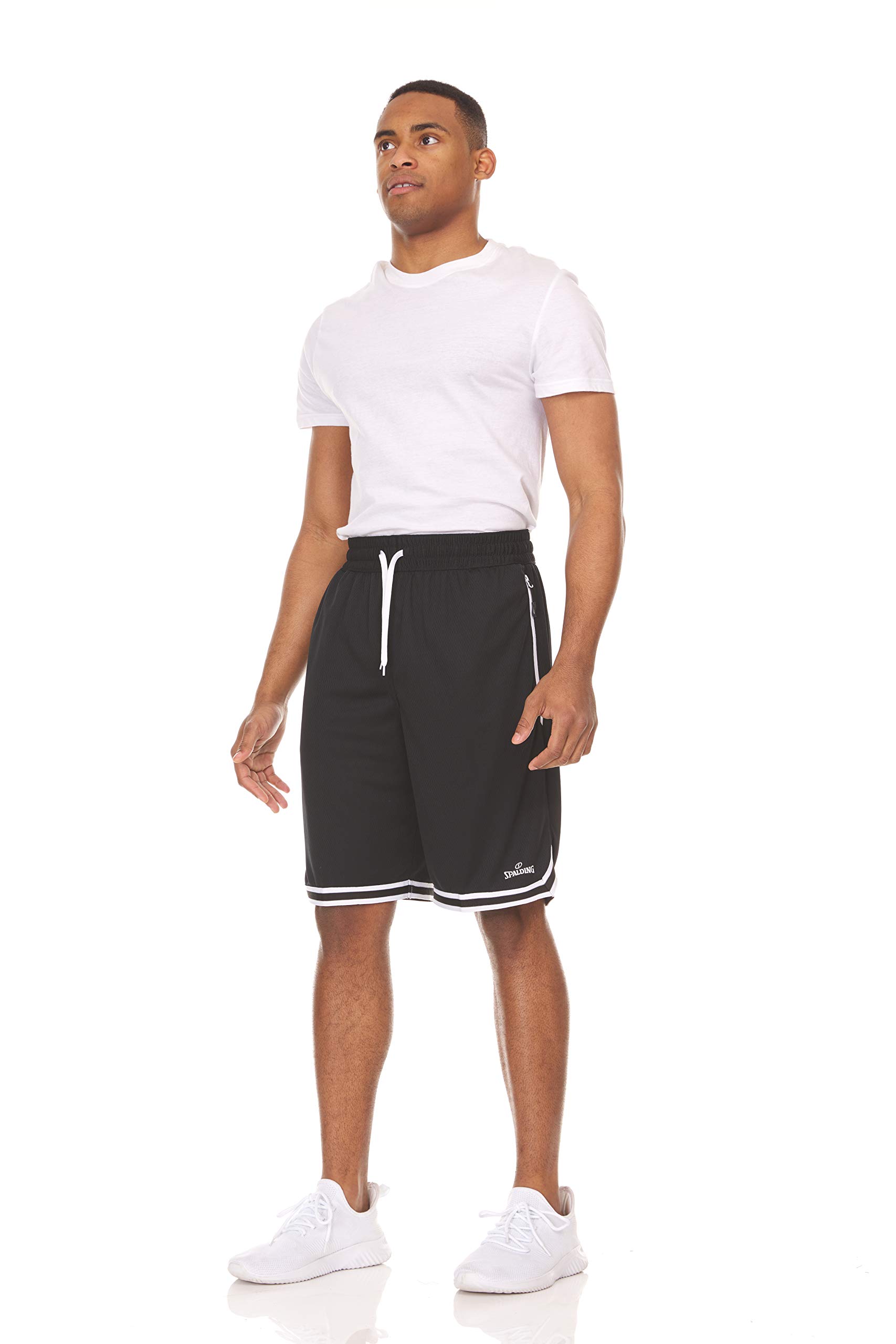 Spalding Mens Rise Basketball Short, 10" Inseam, Black/White, M