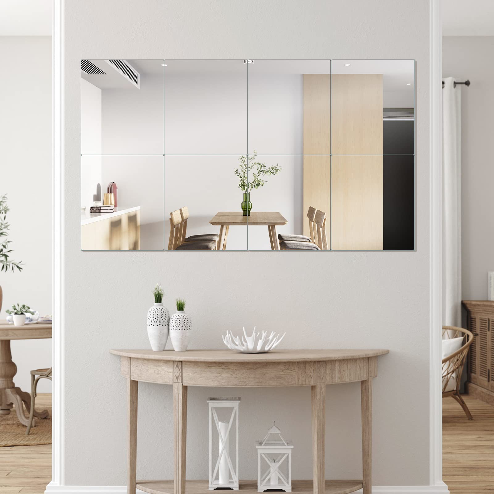 Coo-Drill Mirror Tiles Home, 14'' x 12'' Frameless Wall Mounted Mirror(8Pcs), Glass Wall Mirror for Home Gym, Door, Bedroom, Living Room