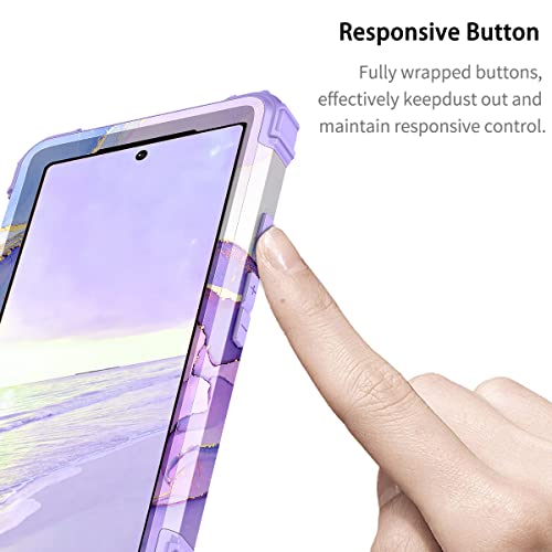 Hekodonk for Google Pixel 6 Case,Heavy Duty Shockproof Protection Hard Plastic+Silicone Rubber Hybrid 3 in 1 Drop Protective Case for Google Pixel 6 Purple Marble