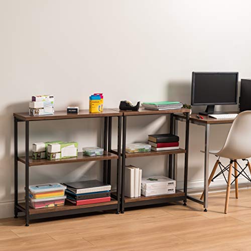 IRIS USA, Inc. 24.6" 3-Tier Wide Wood and Metal Shelf, Sturdy Home Décor Storage Rack with Height Adjustable Shelves and Feet, Dark Brown/Black