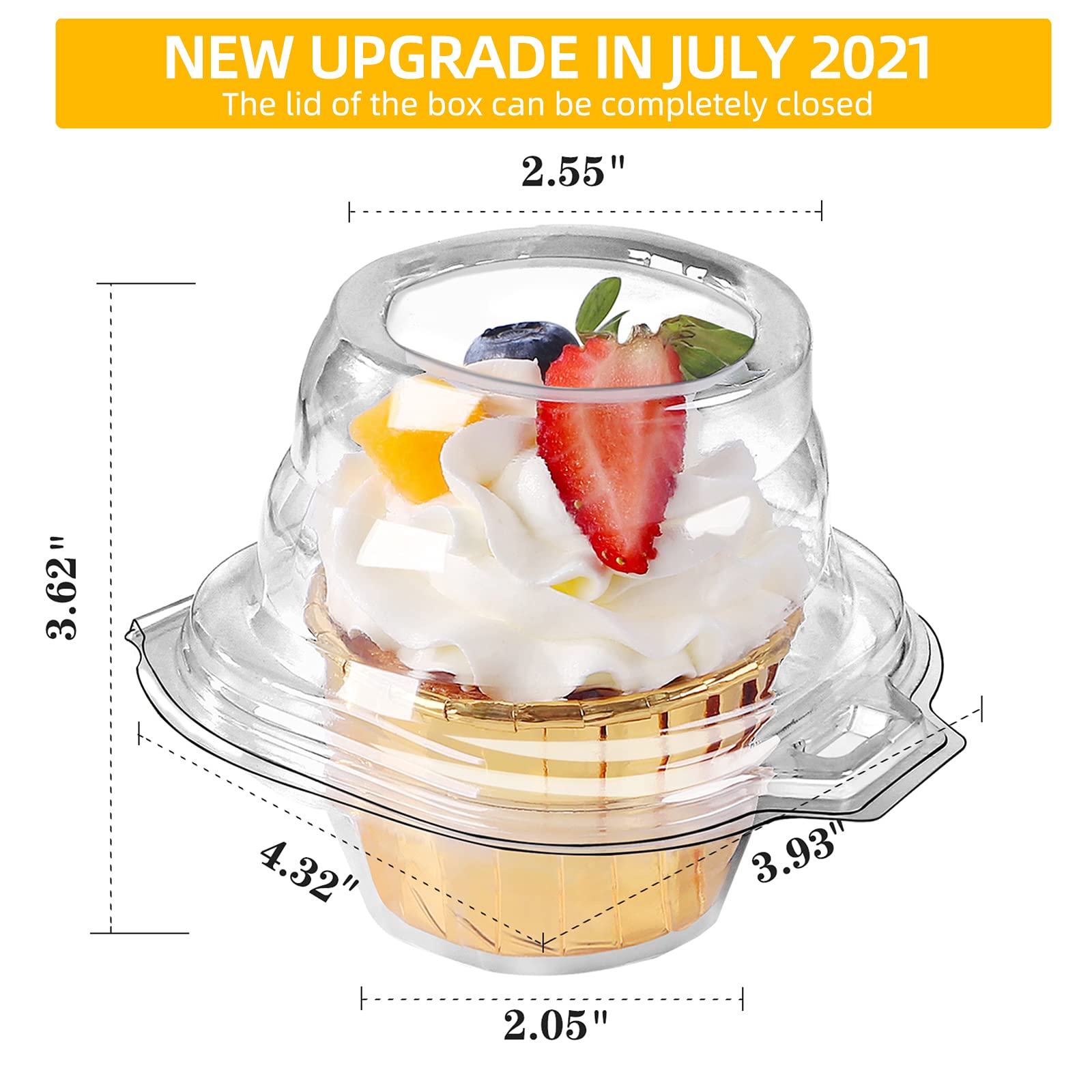 FoodieJoy 60 Packs Individual Cupcake Containers Stackable Single Compartment Cupcake Disposable Carrier Holder Box Deep Dome Clear Plastic BPAFree (60 counts)