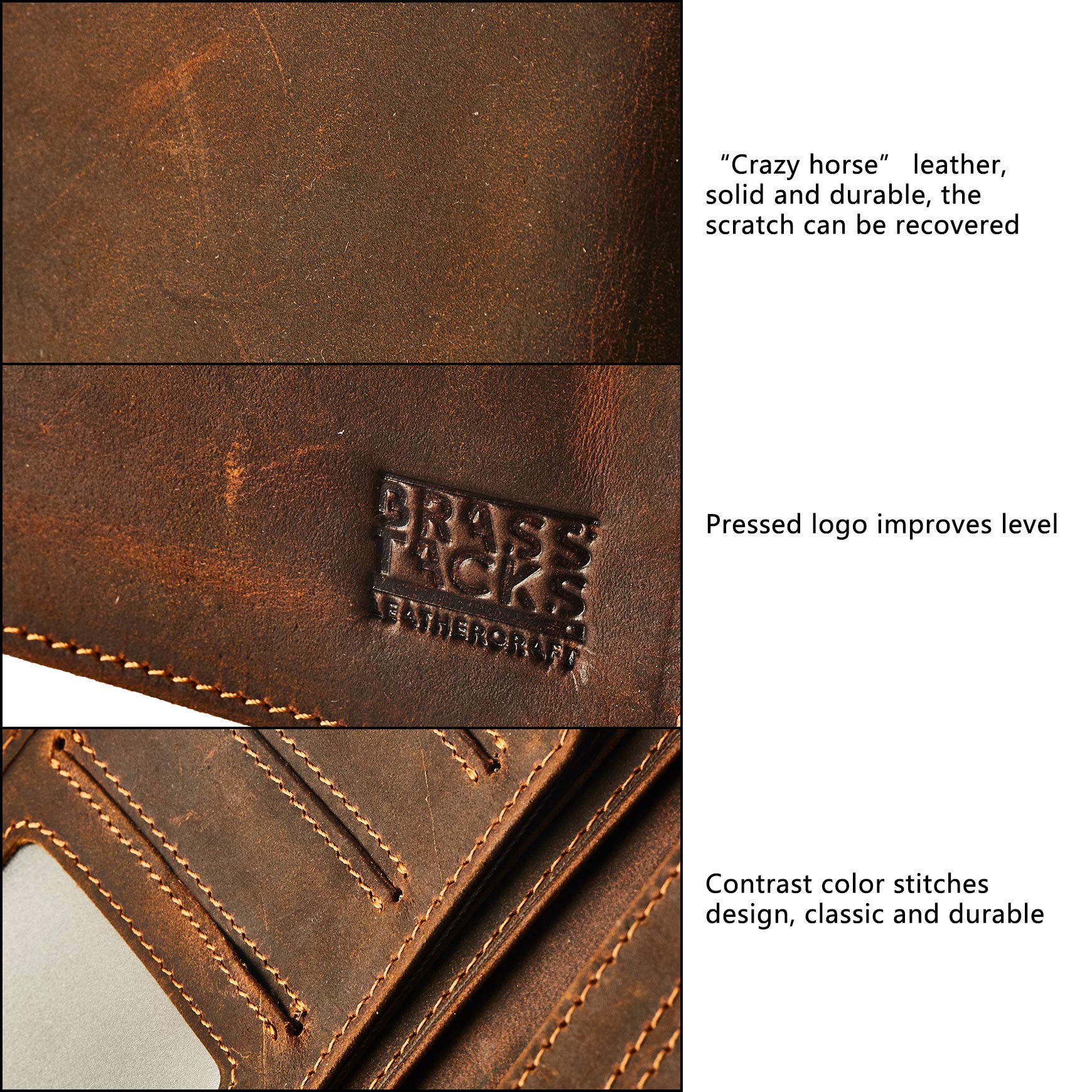 BRASS TACKS Leathercraft Vintage Top Grain Leather Long Wallet for Men Brown Cowhide Bifold Wallet Gift Box