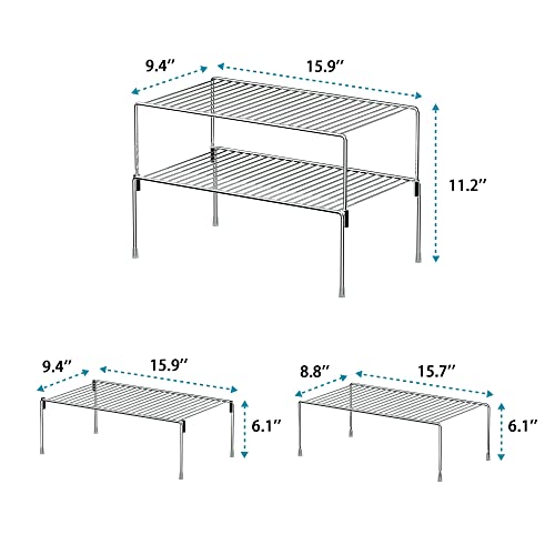 Redrubbit 2 Pack Large (15.9 x 9. 4 Inch) Stackable Cabinet Storage Shelf Rack, Rustproof Kitchen Counter and Cabinet Shelf, Storage Rack Organizer for Kitchen, Fridge, Cabinet, Bathroom, Chrome