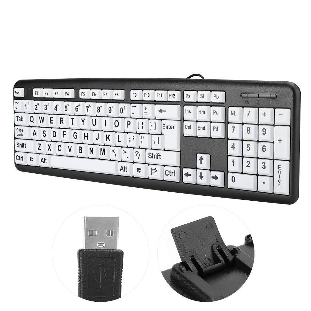 Elderly Keyboard, 104 Keys QWERTY Layout Keyboard Large Font Print USB Wired Keyboard Standard Full Size Computer Keyboard for Old People(1.35M Cable)(Black)