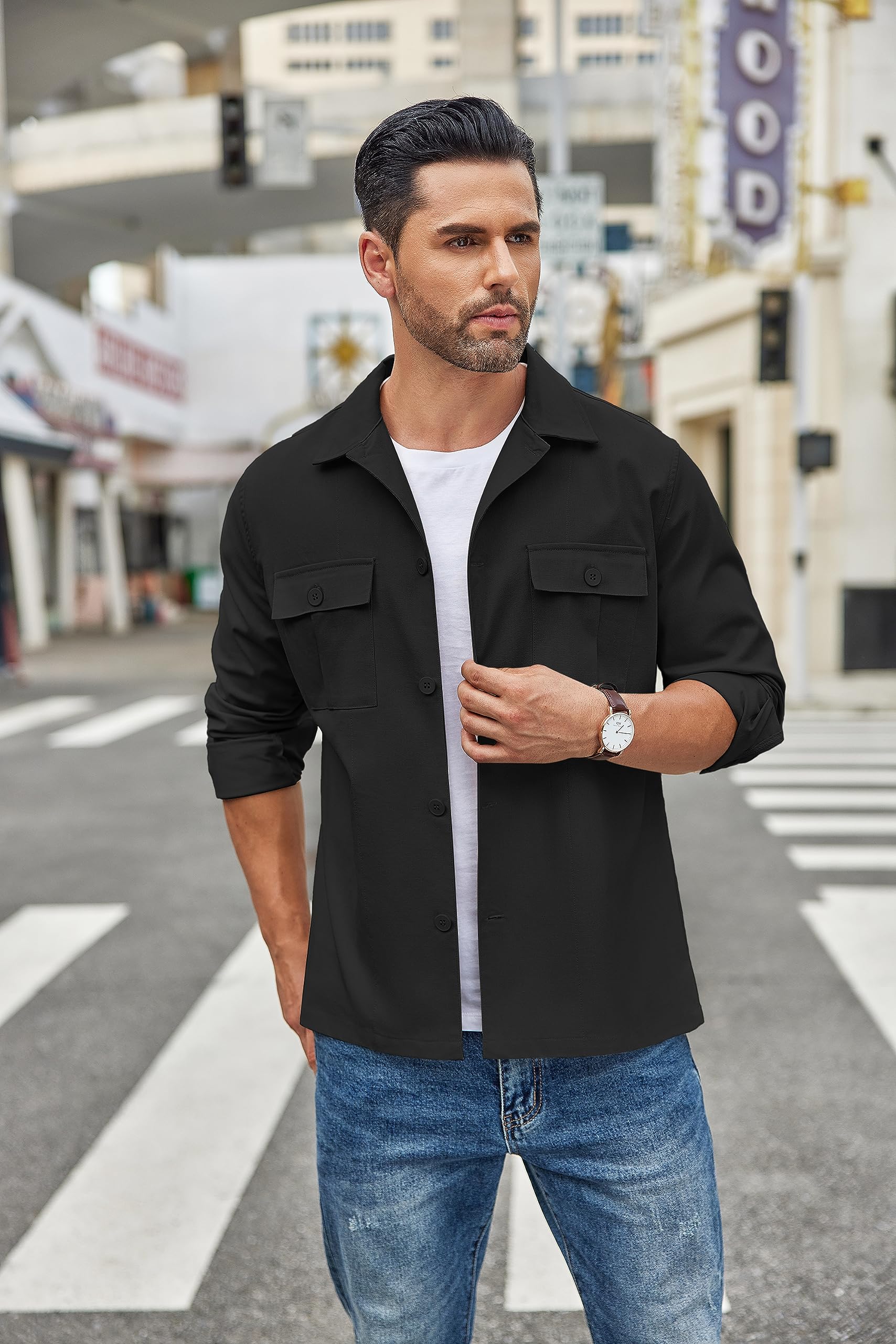 COOFANDY Long Sleeve Shirt Jackets for Men Cotton Linen Casual Shacket Work Button Down Overshirt