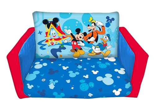 Mickey Mouse Kids Sofa Bed, Children 2-in-1 Flip Open Inflatable Comfy Couch to Lounger, Toddler Nap Mat, Over 4ft Long