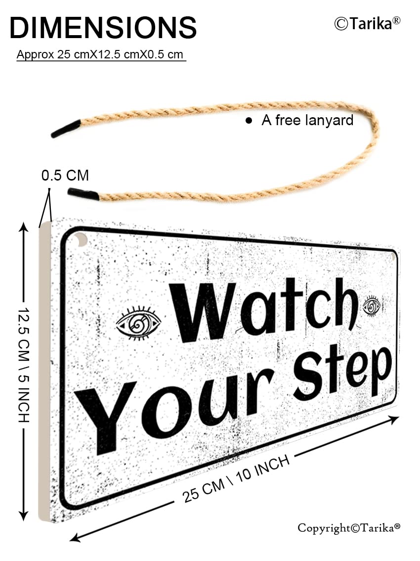 Watch Your Step 12.5X25 CM Retro Look wood Decoration Art Hanging Sign for Home Kitchen Bathroom Farm Garden Garage Inspirational Quotes Wall Decor