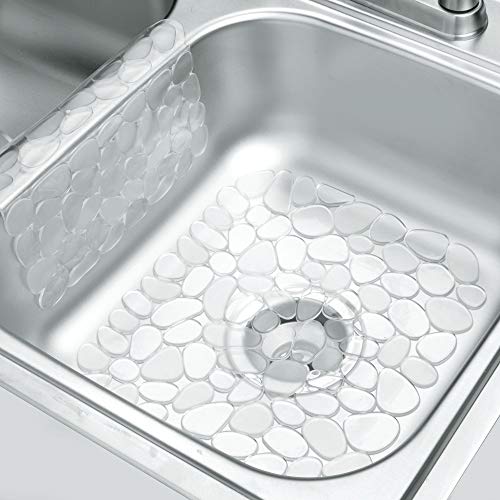 iDesign Pebblz Vinyl Sink Saddle, Glassware Protector for Kitchen, Bathroom Pots, Pans, Dishes, 11.5" x 10" - Clear