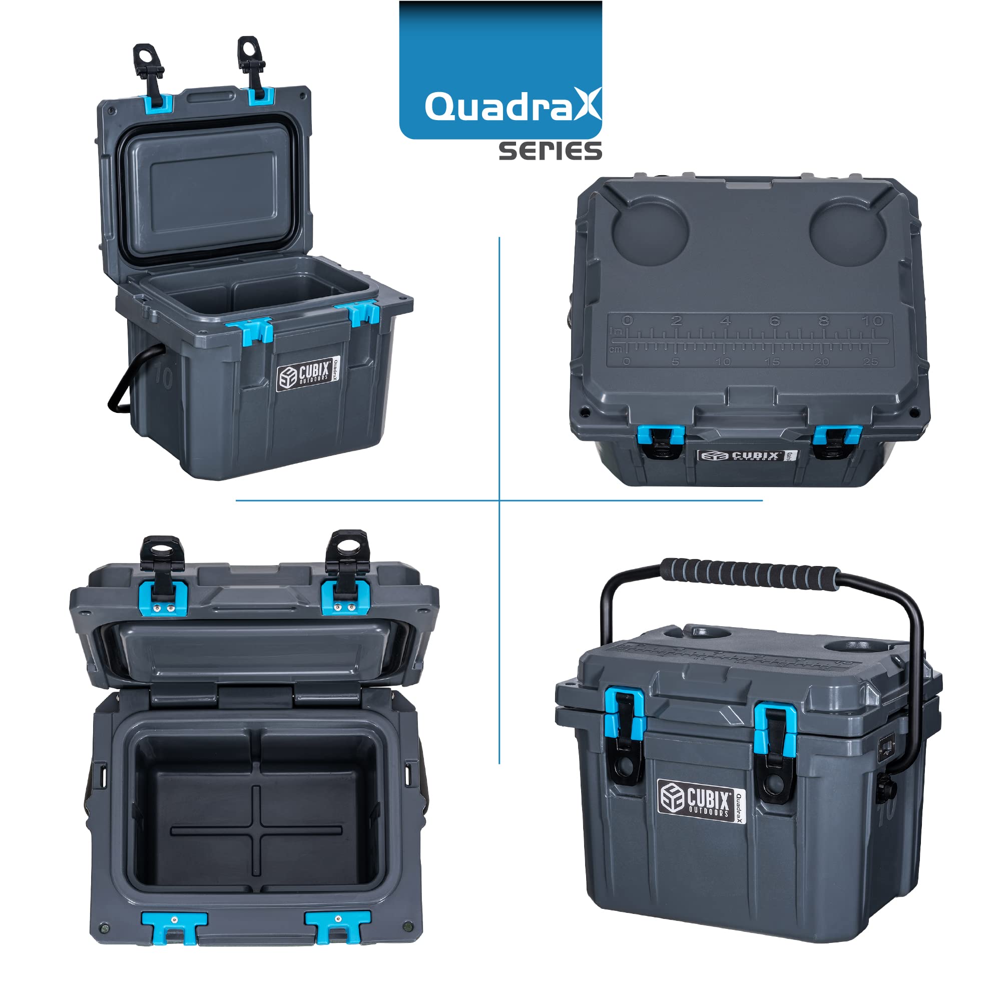 Cubix Outdoors QuadraX 10 Quart Rotomolded Portable Hard Cooler for Camping, Fishing, Beach | Heavy Duty Insulated Lunch Box | Cold Retention 5 Days