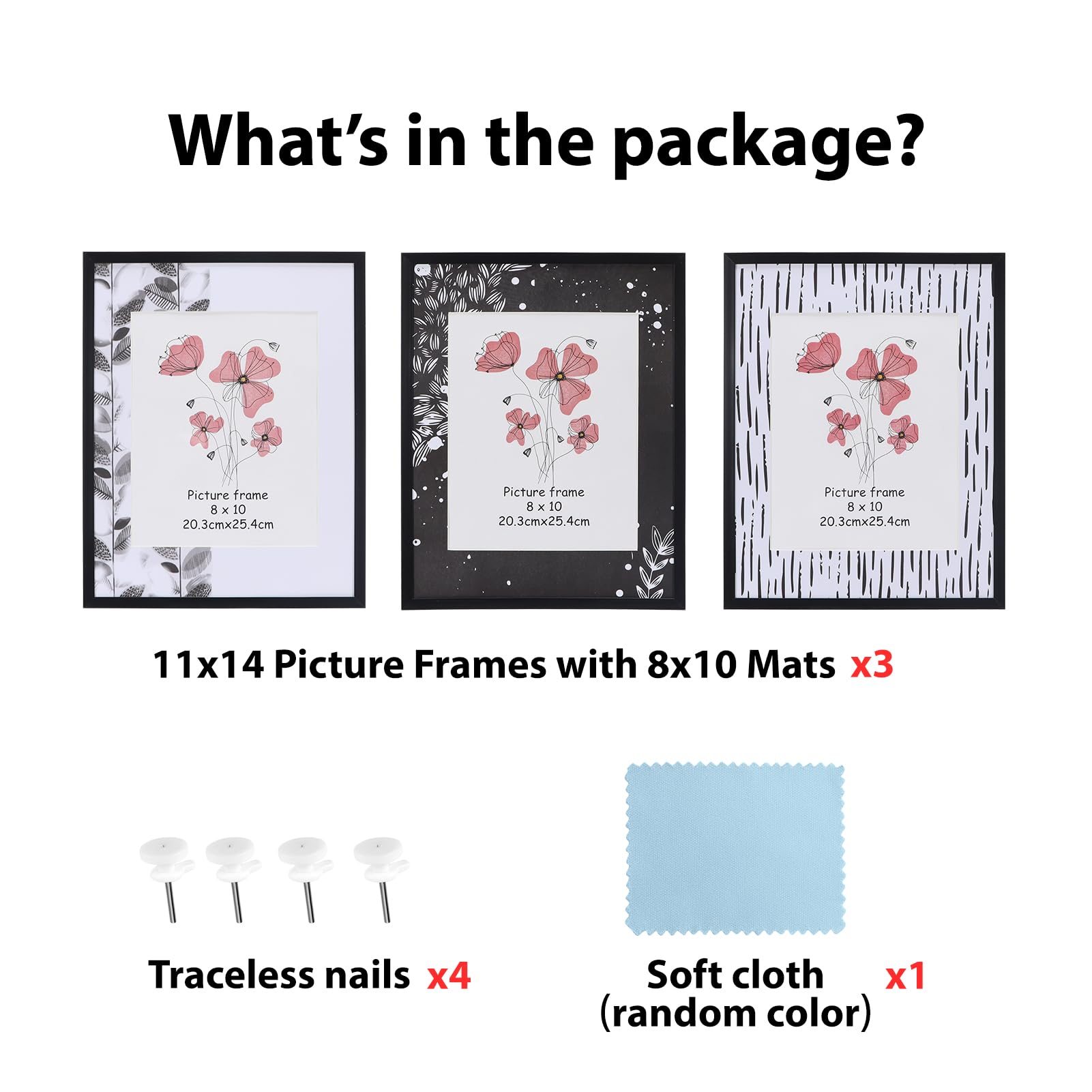 Calenzana Black 11x14 Picture Frame for Wall and Tabletop set of 3, 8x10 Picture Frame with Mat for Bedroom Living Room Study Office Decor