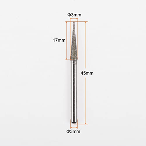 HARFINGTON 30pcs Diamond Grinding Burrs Carving Bits 3mm Pointed Type Head Mounted Point 1/8 Shank for Rotary Tool