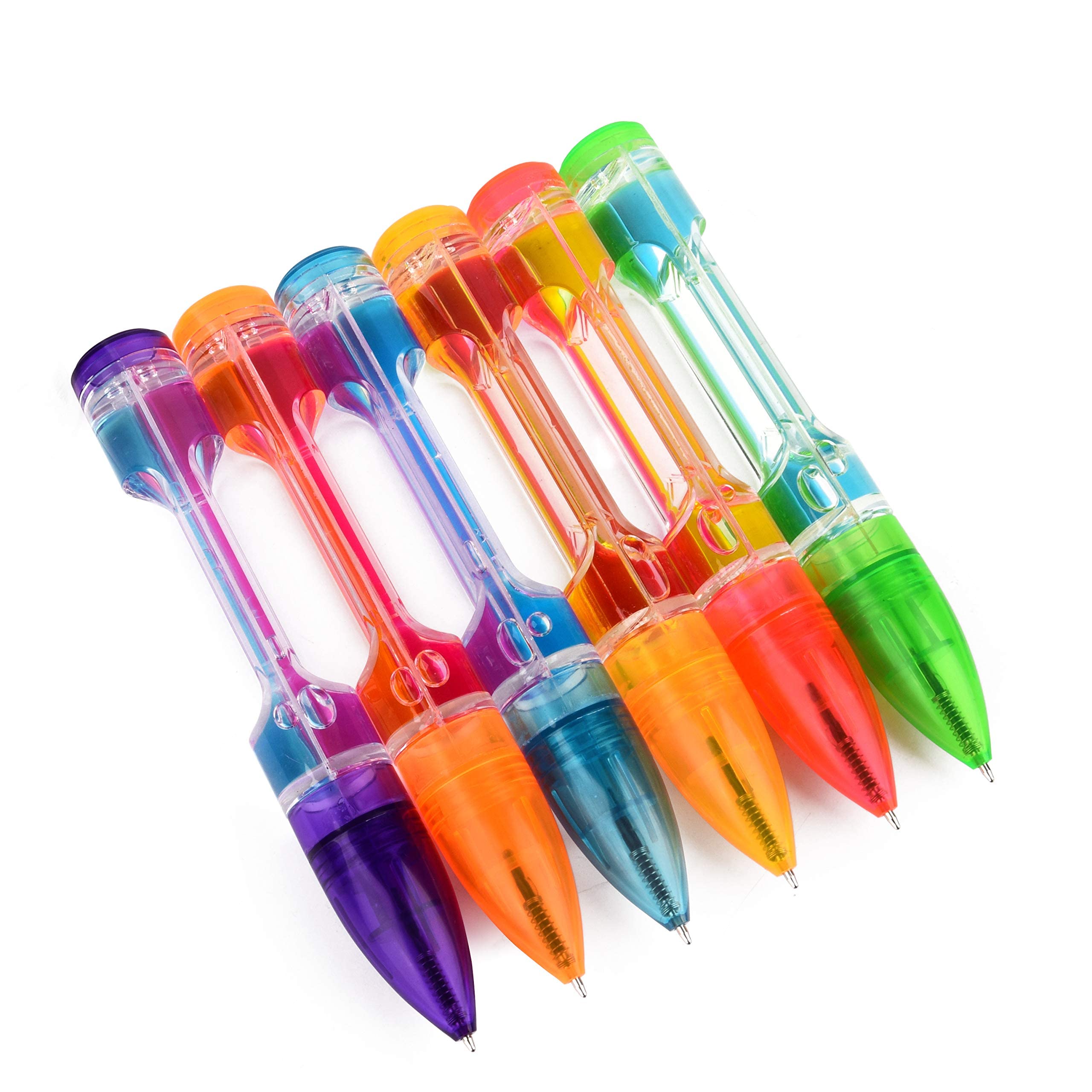 Special Supplies Liquid Motion Bubbler Pens, 6-Pack Colorful Hourglass Timer with Droplet Movement, Bedroom, Sensory Play, Cool Home or School (Pack of 6 Pens)