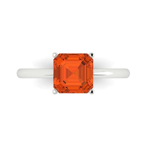 Clara Pucci 2.0 ct Asscher Cut Solitaire Red Simulated Diamond Engagement Bridal Promise Anniversary Ring 18K White Gold Size 8.75