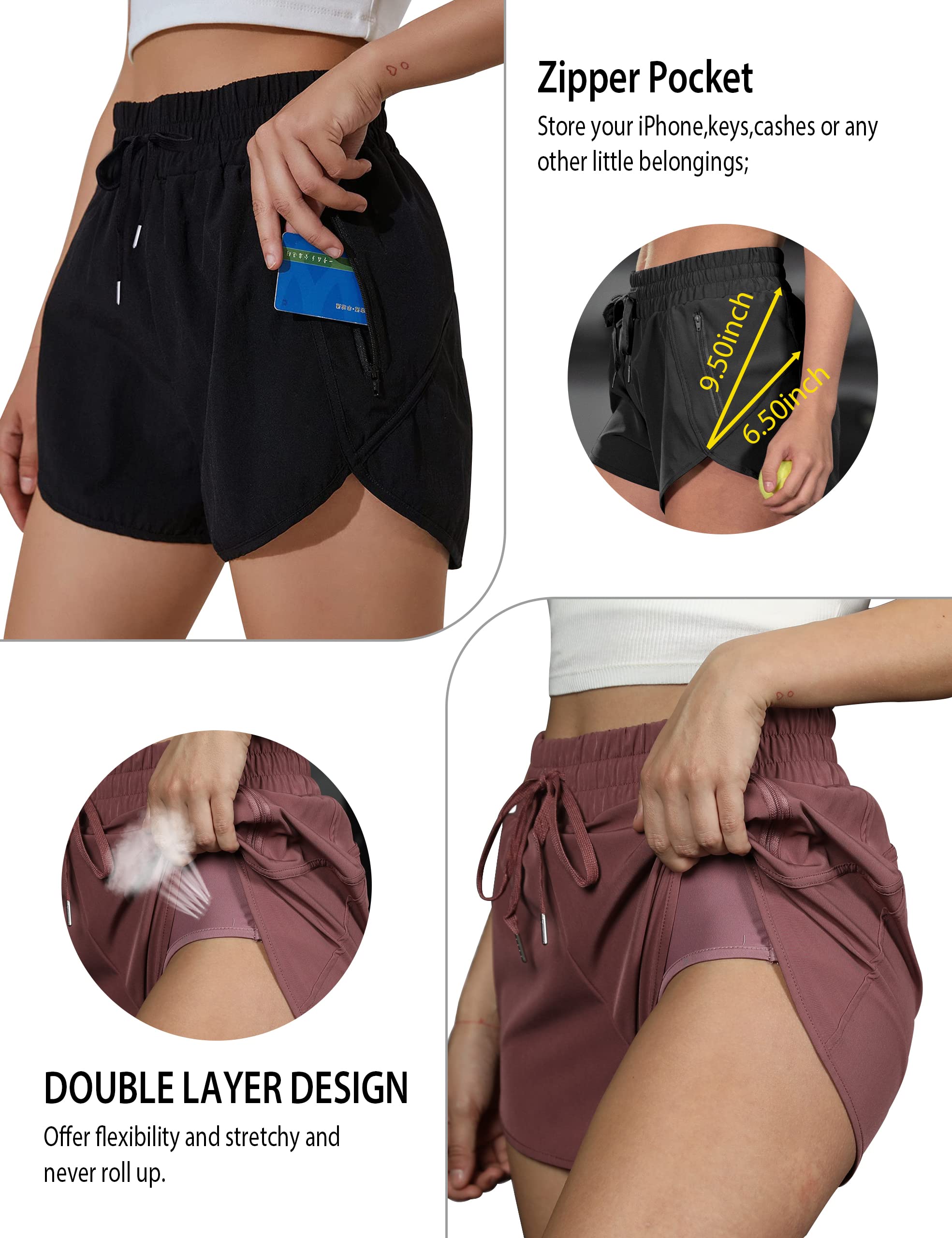 BMJL Women's Running Shorts Summer Athletic High Waisted Drawstring Causal Workout Sport Shorts with Pockets(S, Black)