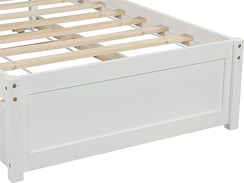 Harper & Bright Designs Twin Bed Frame with Trundle, Twin Bed Frame with Headboard, Wood Twin Platform Bed with Pull Out Trundle for Kids, Guest Room,No Box Spring Needed,White