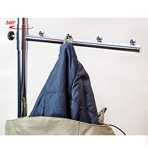 Tatkraft Falcon Garment Rack, Clothes Rack on Wheels, Adjustable Length & Height, Chromed Steel