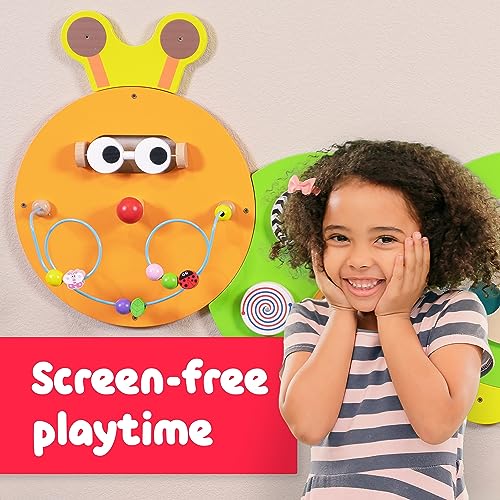 SPARK & WOW Caterpillar Activity Wall Panels - Ages 18m+ - Montessori Sensory Wall Toy - 8 Activities - Busy Board - Toddler Room Decor