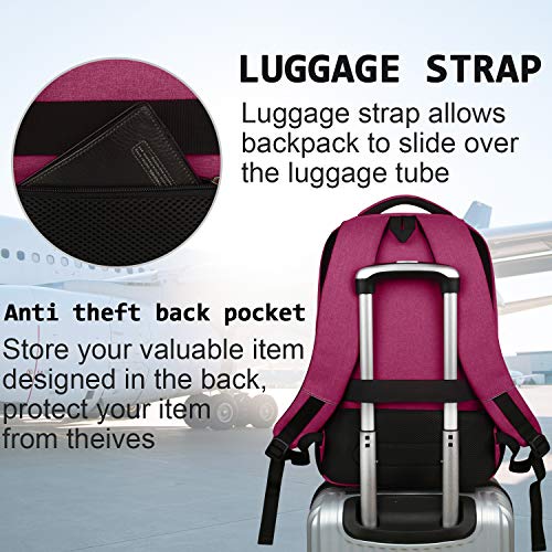 Laptop Backpack,Business Travel Anti Theft Slim Durable Laptops Backpack with USB Charging Port,Water Resistant College Computer Bag for Women & Men Fits 15.6 Inch Laptop-Rose Red
