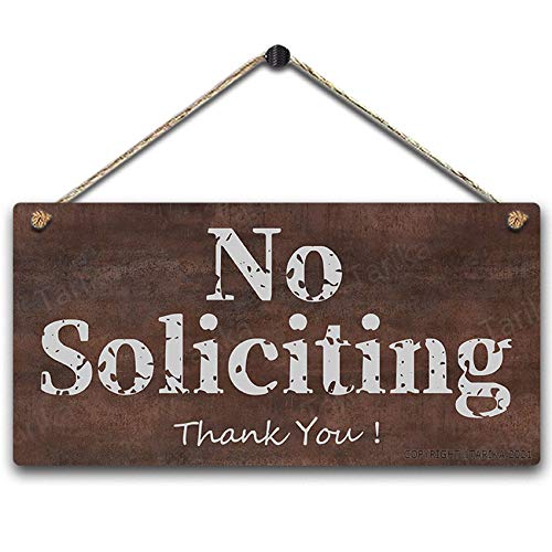 No Soliciting Thank You 12.5X25 cm Vintage Look Decoration Crafts Hanging Sign for Home Kitchen Bathroom Farm Garden Garage Inspirational Quotes Wall Decor