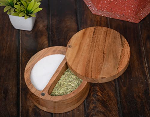 EDHAS Salt and Pepper - 2 Compartment Swivel Lid with Magnet to Keep Dry Kitchen Seasonings Storage Containers (4.75" x 4.75" x 2.5")