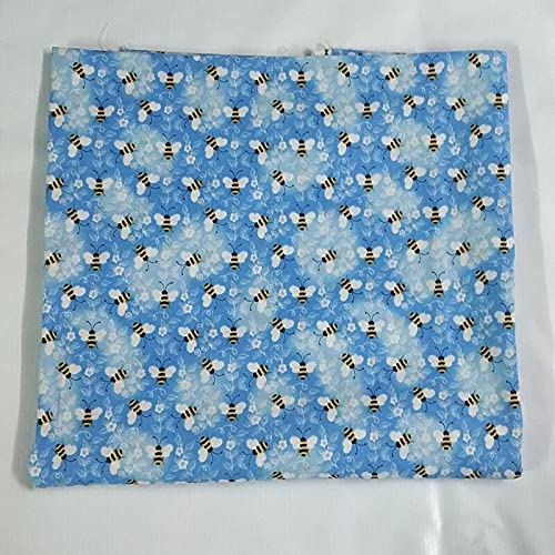 PUMCRAFT Sewing Fabric 100% Cotton Fabric Blue Yellow Bee Printed Sewing Cloth Dress Clothing Textile Tissue - 50cm - 105cm Fabric Patchwork Craft