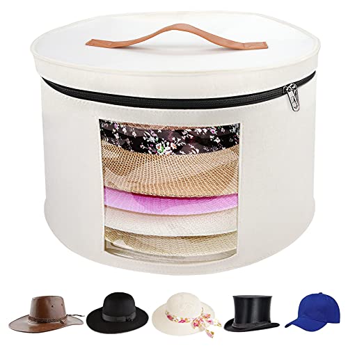 VanlonPro Large Hat Storage Box for Women & Men, 16" D x 10" H Hat Box Organizer，Foldable Round Travel Hat Boxes with Dustproof Lid, Stuffed Toy Storage Bin Bag