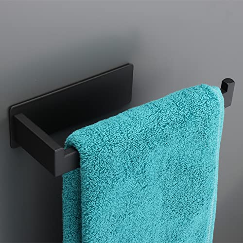 Vanloory Hand Towel Holder, Strong Self Adhesive Hand Towel Ring, Thicken SUS304 Stainless Steel Hand Towel Bar/Rack, No Drilling Modern Hand Towel Hanger for Bathroom Kitchen (Matte Black, 9 in)