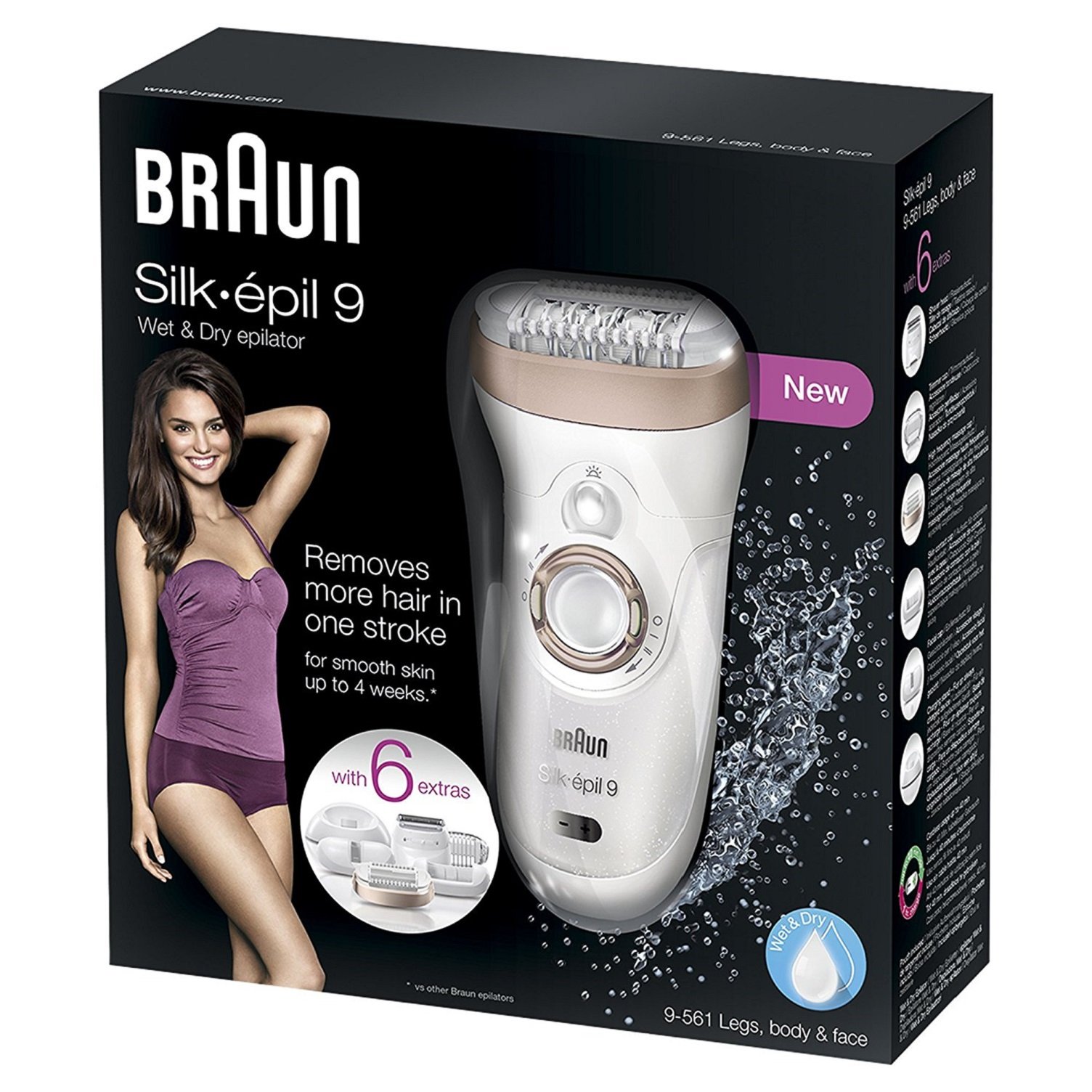 Braun Silk Epil 9 9561 Wet/Dry Cordless Epilator with 6 Attachments and Charge Station
